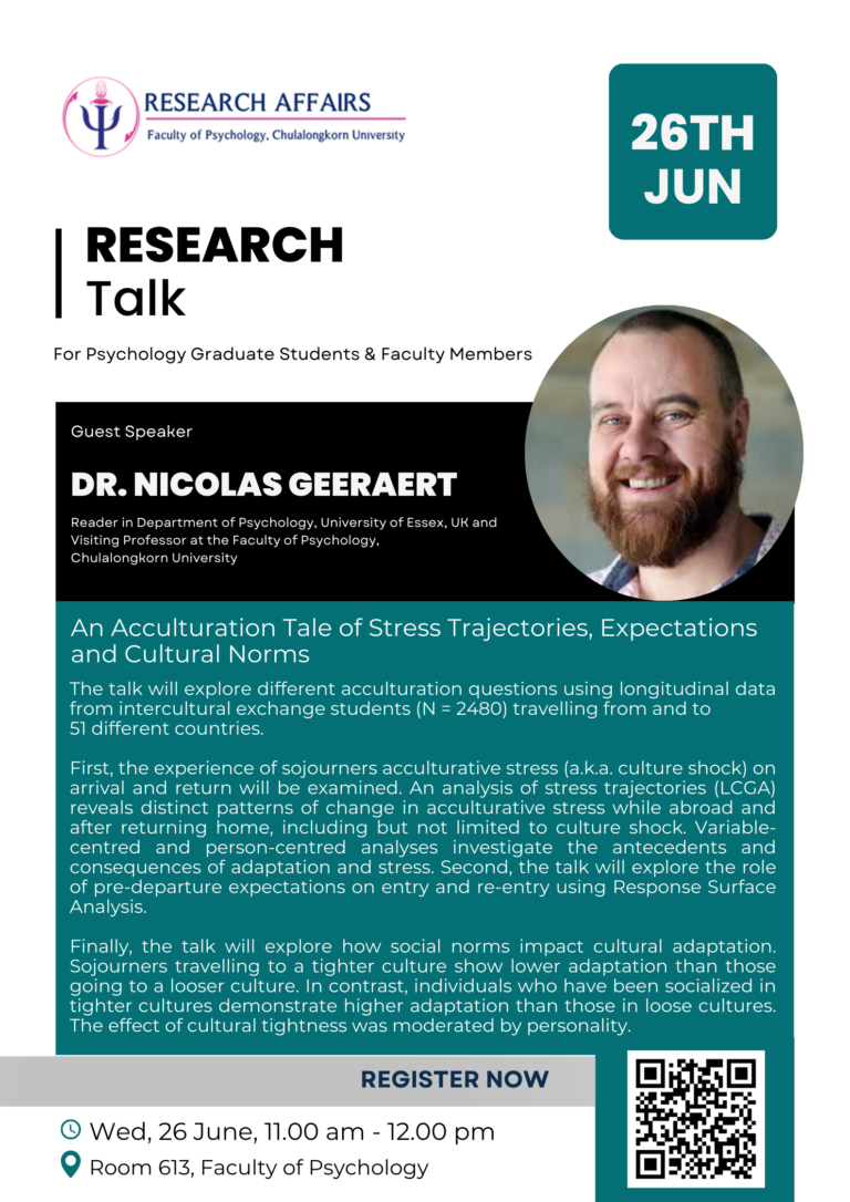 Research talk by Dr. Nicolas Geeraert “An Acculturation Tale of Stress ...